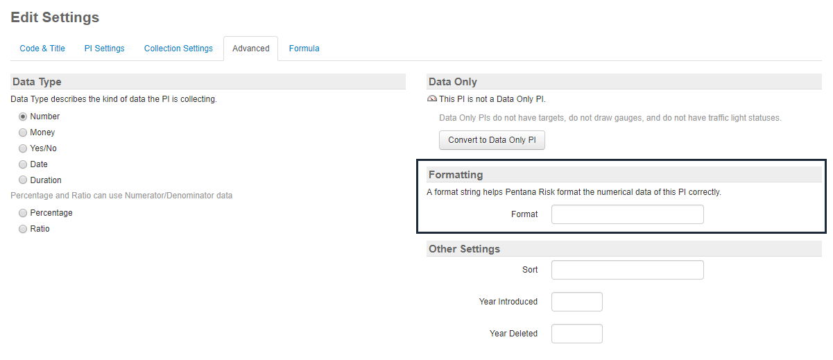 Formatting data types for Performance Indicators – Risk Management