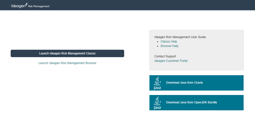 Accessing the Classic application – Risk Management