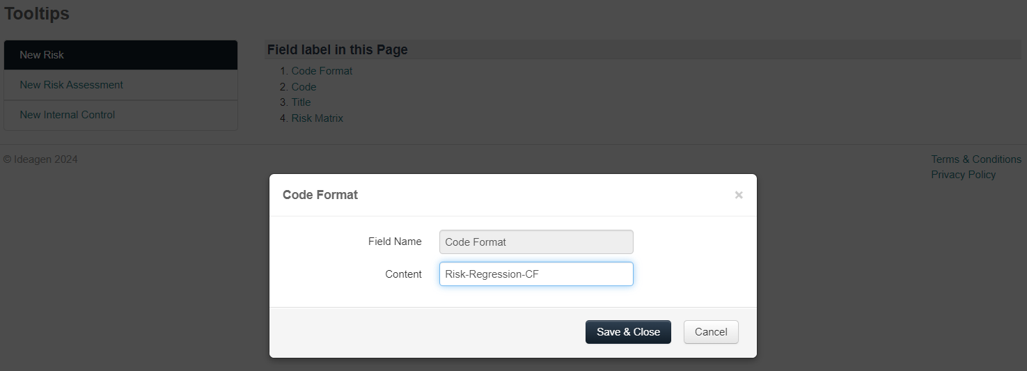 Creating Tooltips for default fields – Risk Management